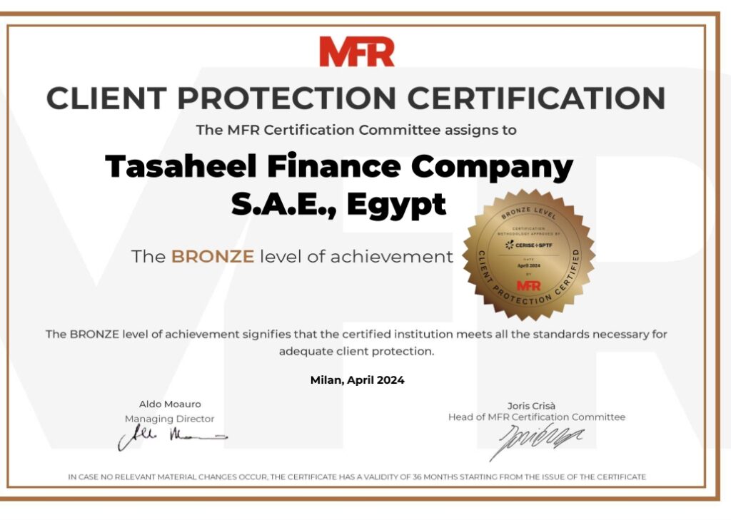 Tasaheel Microfinance Achieves Bronze Level in MFR Client Protection Certification, Leading the ...